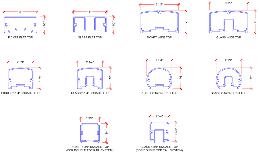 Top Rail Options - Aluminum Rail Cap Styles & Designs